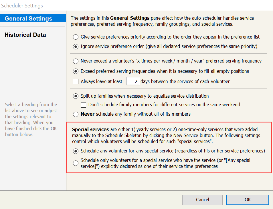 Reviewing how MSP schedules yearly services – Ministry Scheduler Pro