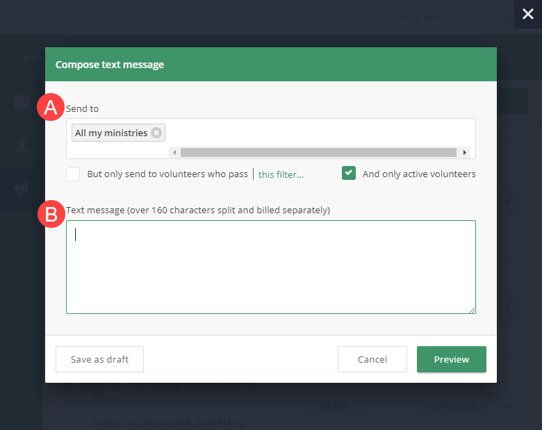 Send a text message to volunteers – Ministry Scheduler Pro