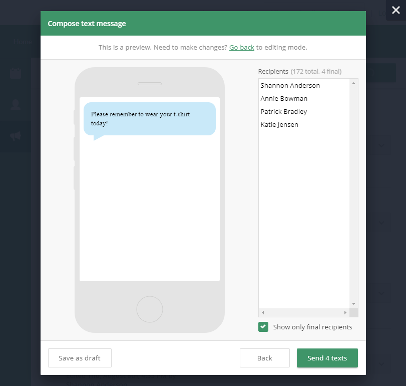 Send a text message to volunteers – Ministry Scheduler Pro