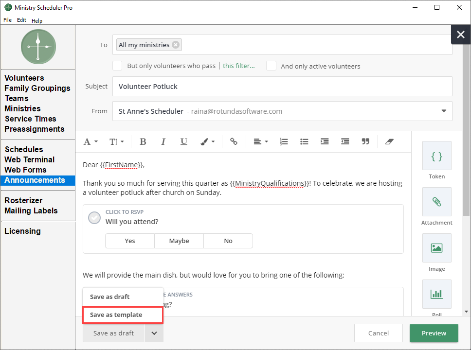 Save MSP emails for future use – Ministry Scheduler Pro