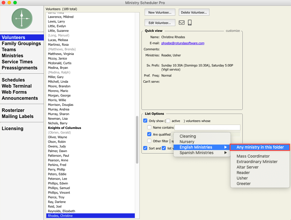 Using Folders – Ministry Scheduler Pro